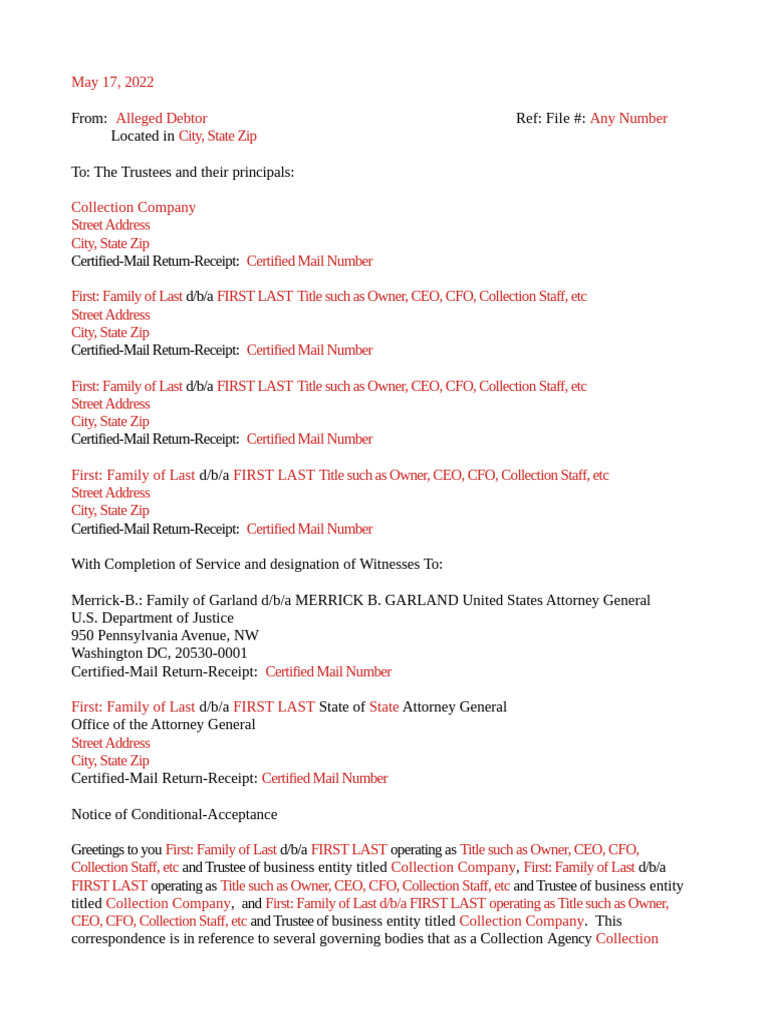 Conditional Acceptance Debt Collector | PDF | Fiduciary | Mail