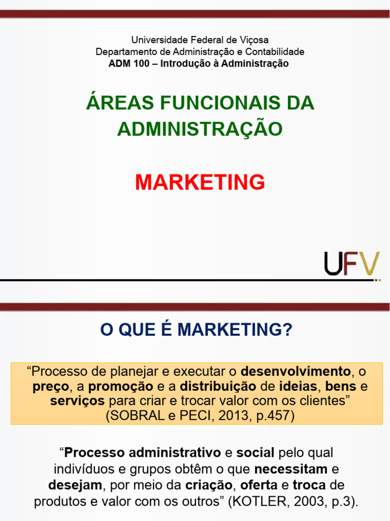 ADM 100 - Aula 12 e 13 - Marketing | PDF