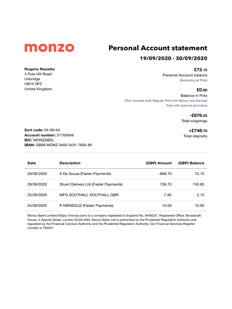Monzo Statement | PDF