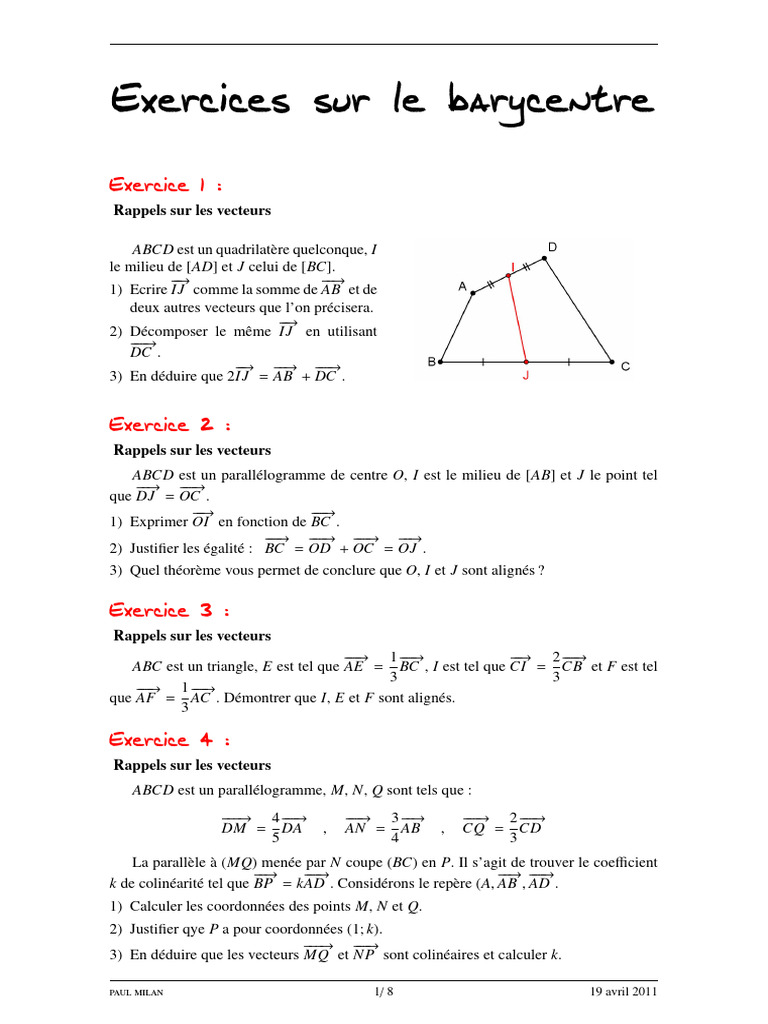 Le Barycentre Dans Le Plan Exercices Non Corriges 2 3 | PDF
