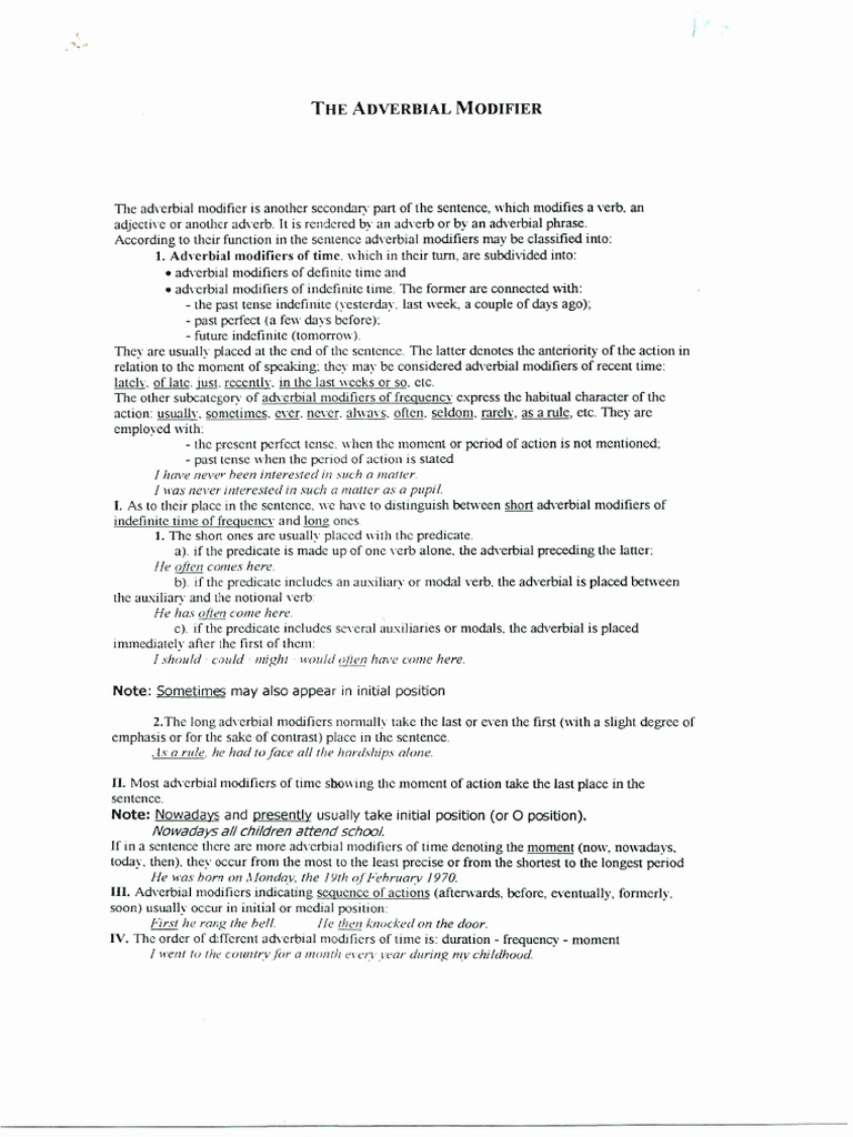 The Adverbial Modifier and The Object | PDF | Adverb | Verb