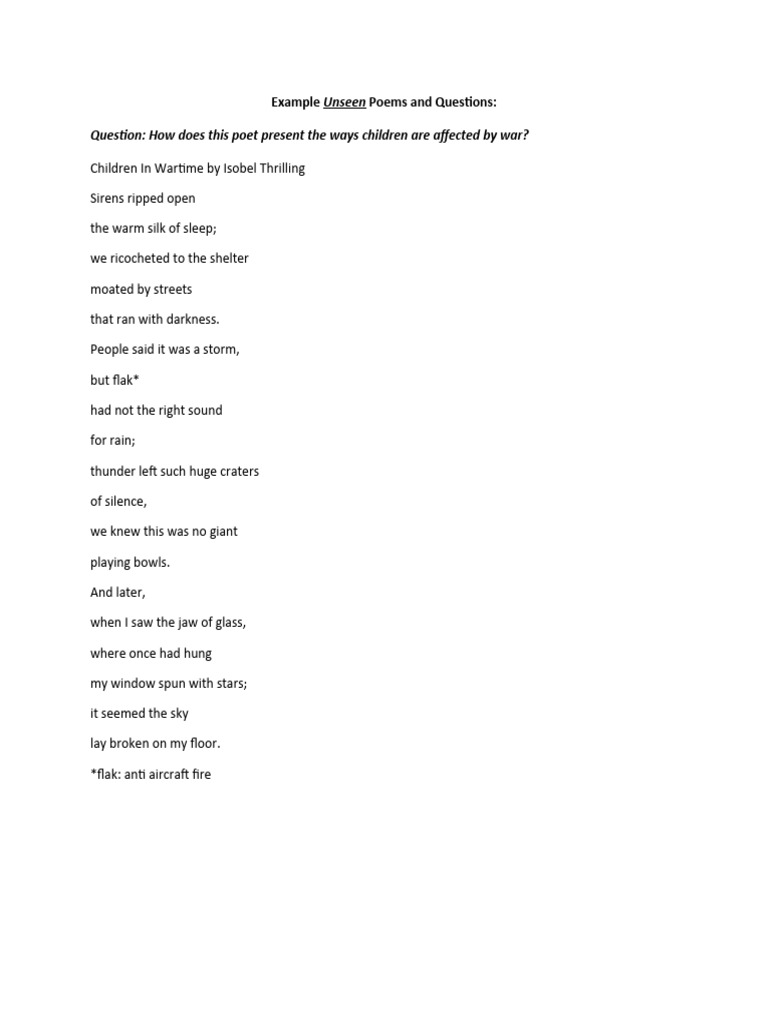 Example Unseen Poems and Questions | PDF