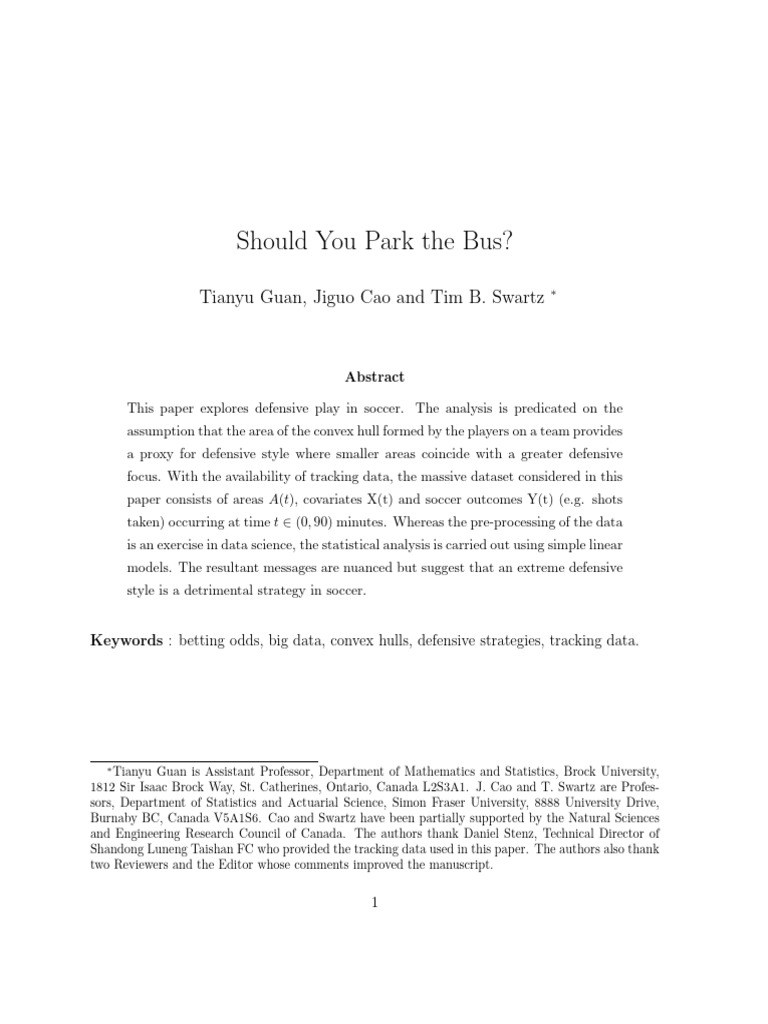 Should You Park The Bus?: Tianyu Guan, Jiguo Cao and Tim B. Swartz | PDF | Logistic Regression ...
