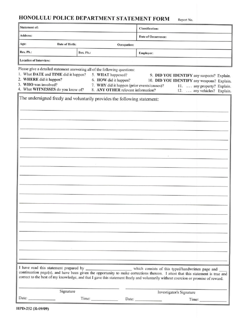 HPD Statement Form | PDF