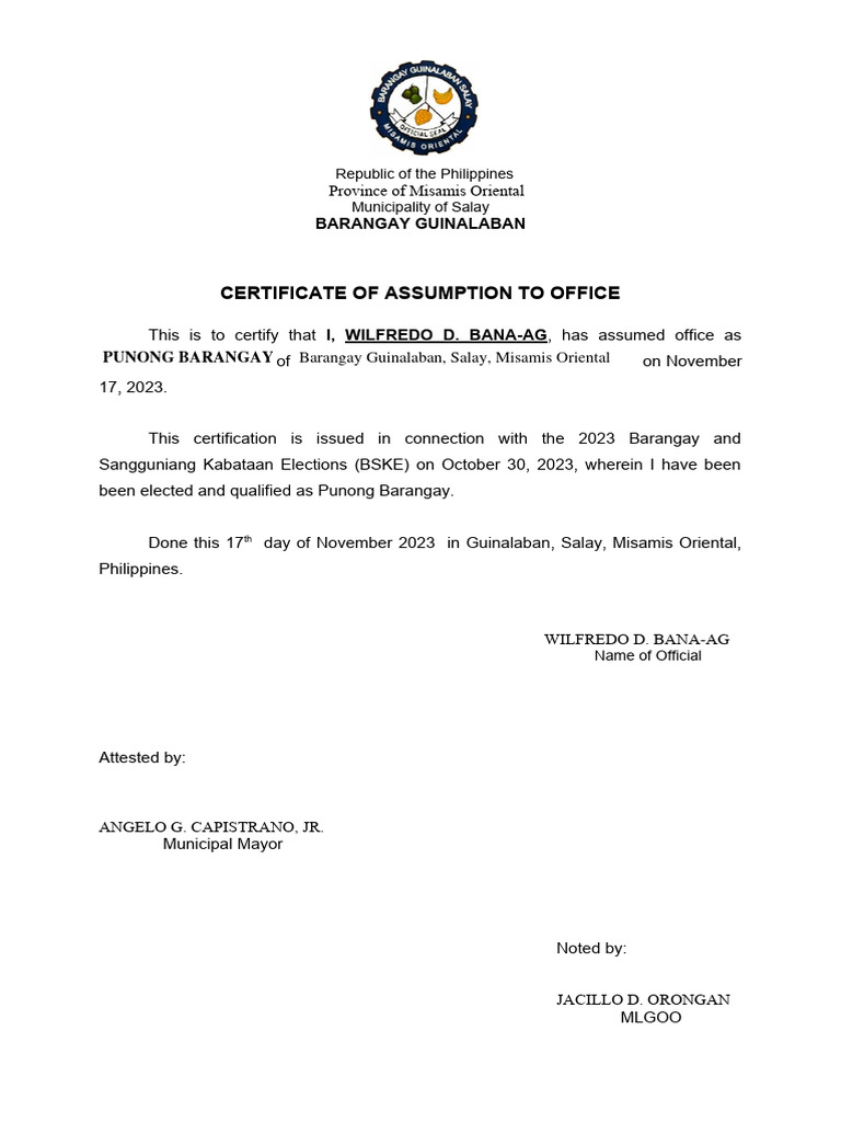 Certificate of Assumption | PDF