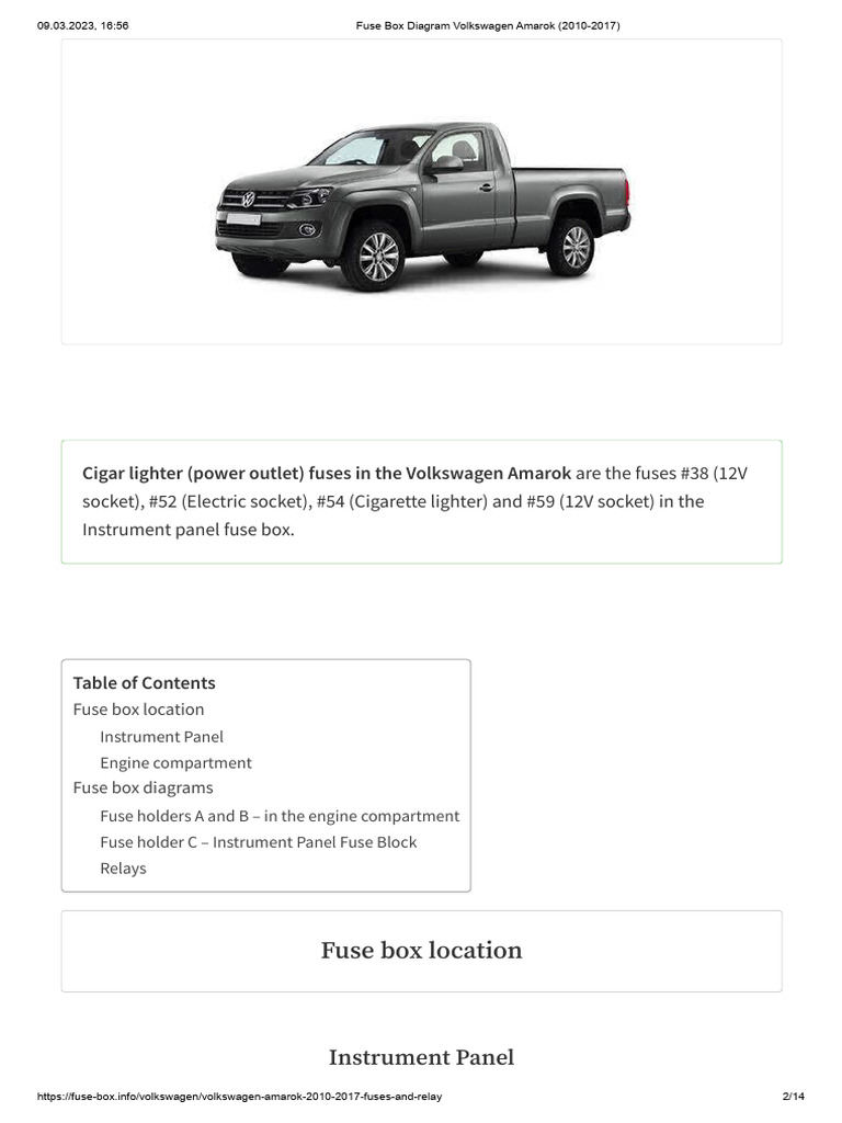 Fuse Box Diagram Volkswagen Amarok (2010-2017) | PDF | Technology ...