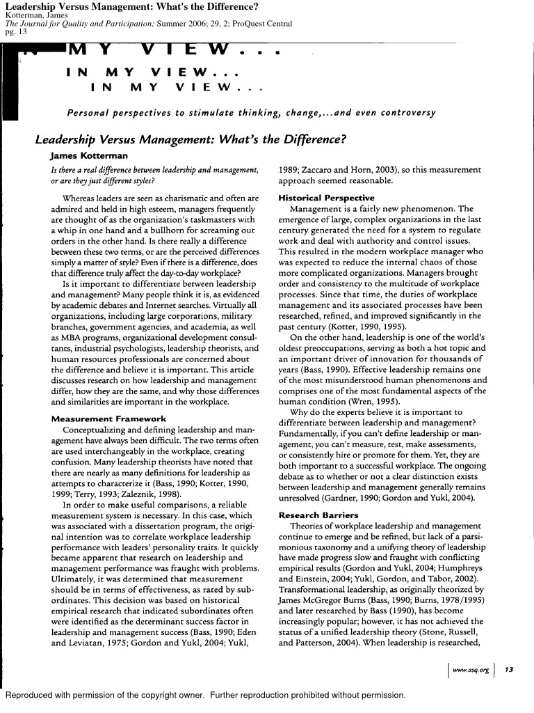 Leadership Vs Management | PDF