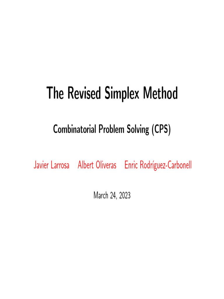 The Revised Simplex Method: Combinatorial Problem Solving (CPS) | PDF | Algorithms And Data ...