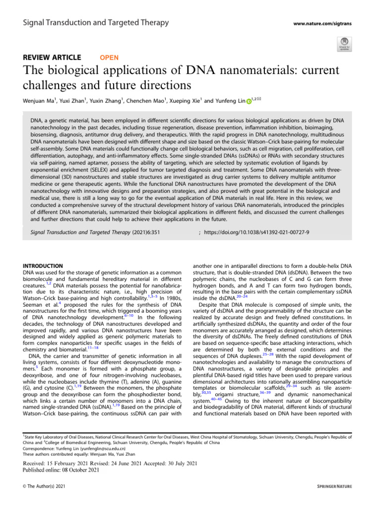 The Biological Applications of DNA Nanomaterials: Current Challenges ...