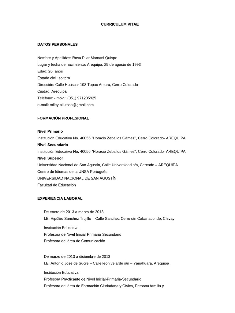 CV-auxiliar de Educacion Inicial | PDF