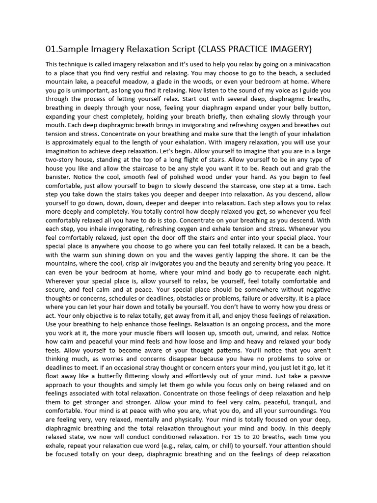 Imagery Script | PDF | Relaxation (Psychology) | Breathing
