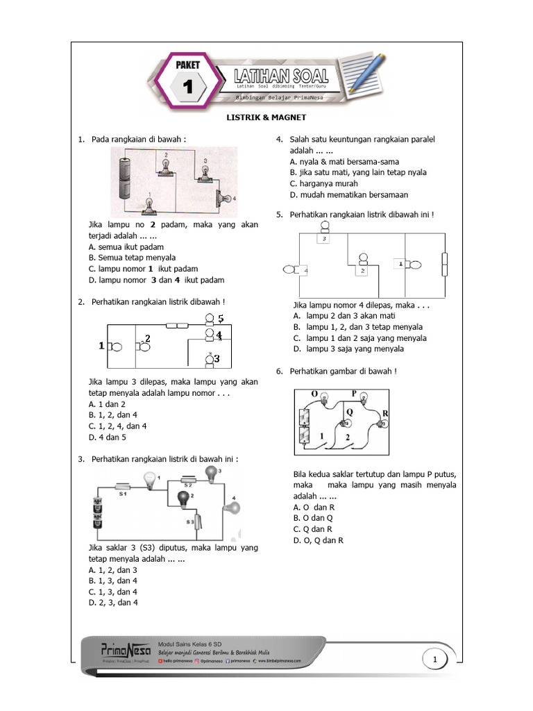 Ipa Bab 16 Latihan Soal Listrik & Magnet 6 SD | PDF