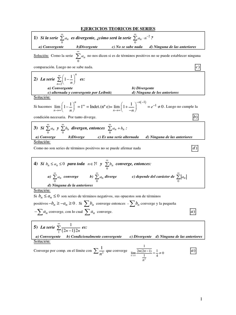 Tema 01 Ejercicios Teóricos De Series Soluciones Pdf 