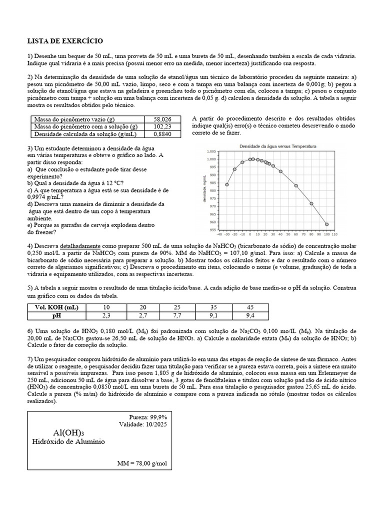 Lista de Exercícios Quimica | PDF