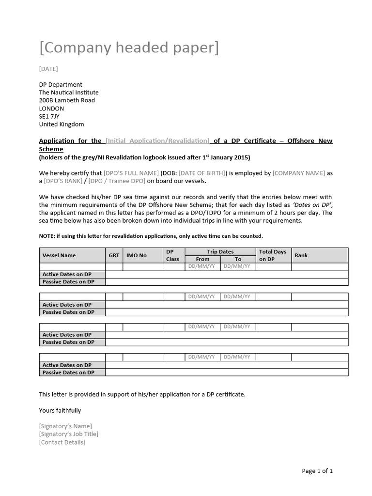 Confirmation Letter Template - New Offshore Scheme and Revalidation ...