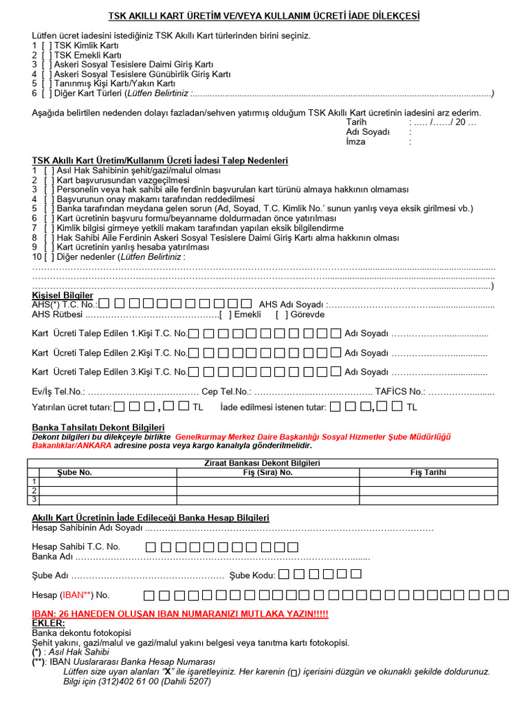 TSK Akilli Kart Ucret Iadesi | PDF