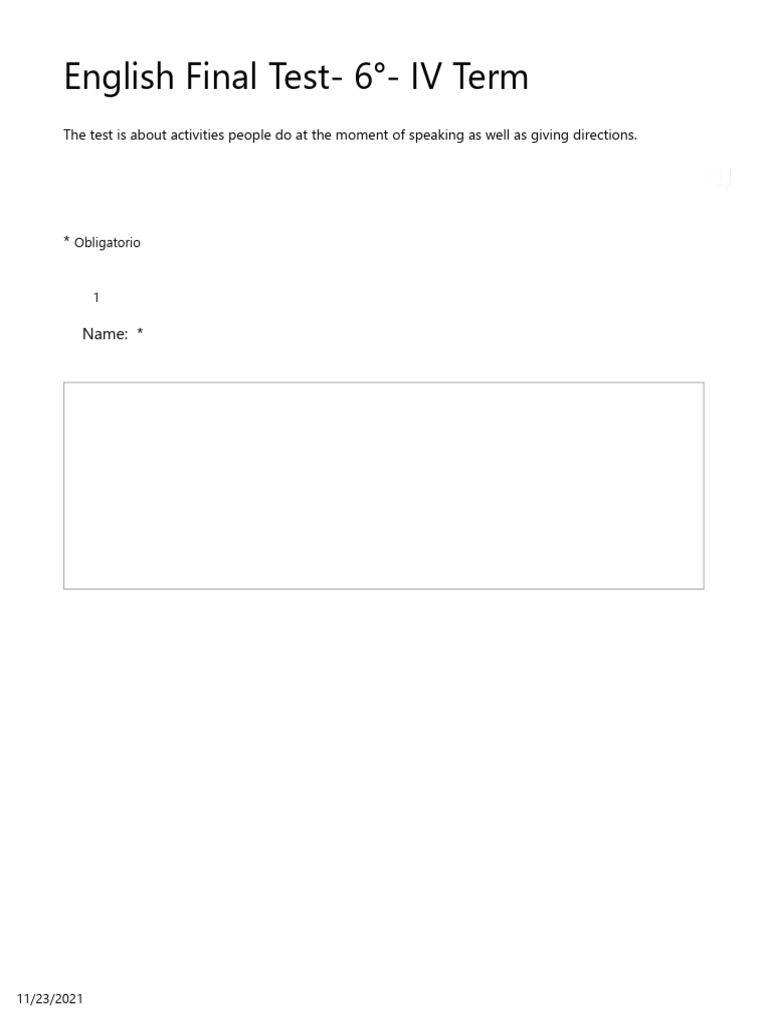 English Final Test - 6° - IV Term (Vista Previa) Microsoft Forms | PDF