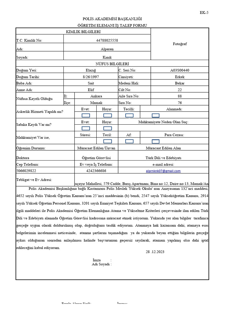 EK-5 İş Talep Formu | PDF