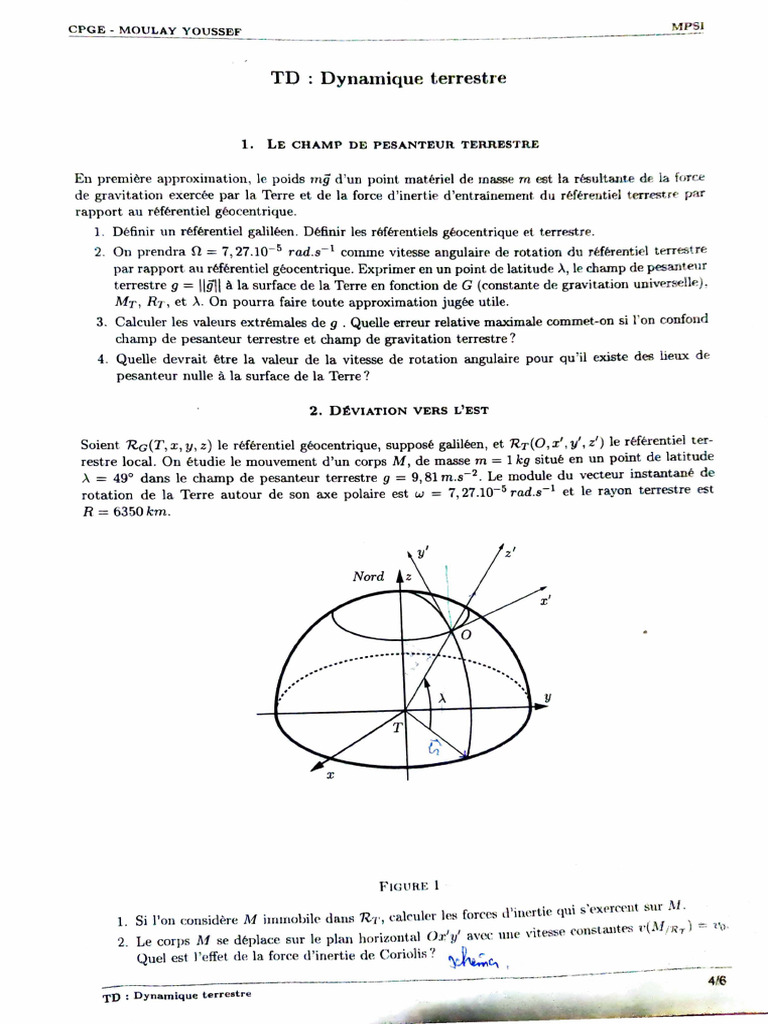 TD Dynamique Terrestre Mpsi 1 | PDF | Gravité | Rotation