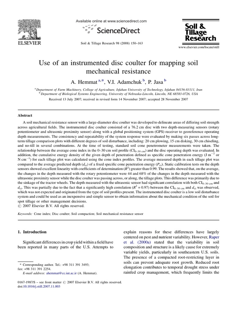 Use of An Instrumented Disc Coulter For Mapping Soil | PDF | Tillage ...