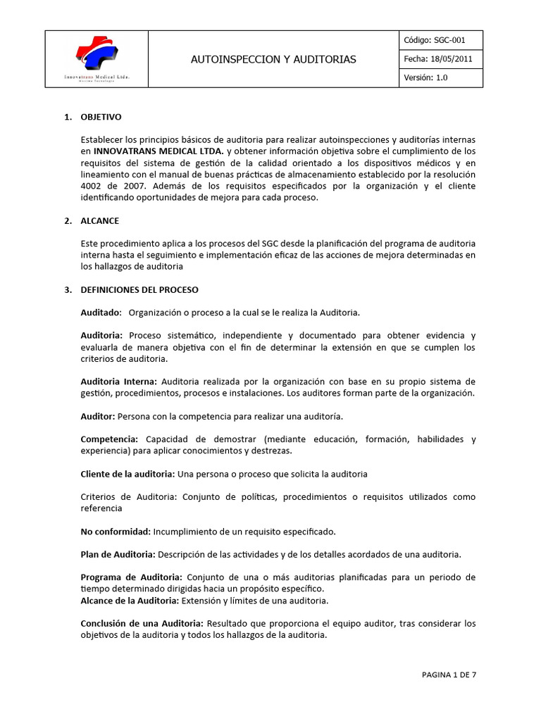 Sgc-001 Autoinspeccion y Auditorias | PDF | Auditoría | Contralor