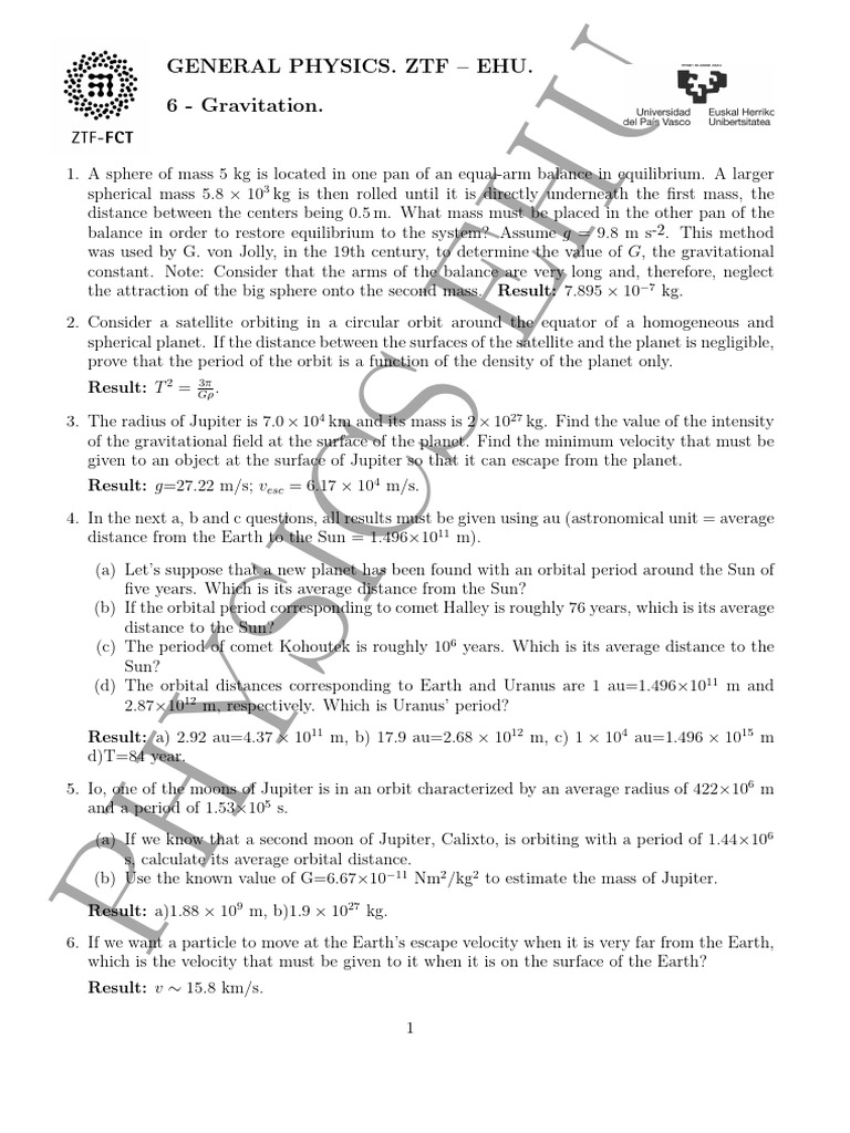 06 Gravity Exercises | PDF | Apsis | Orbit