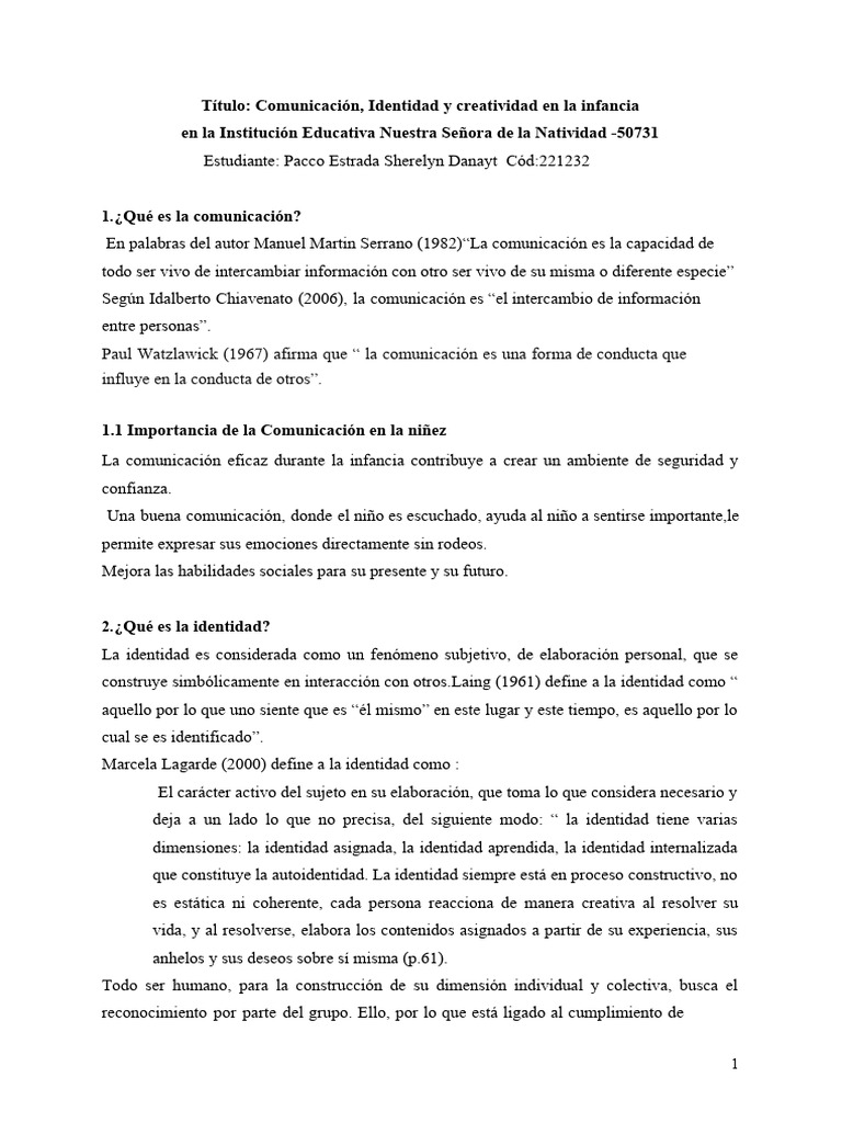 Proyecto Animación - Pacco Estrada Sherelyn Danayt | PDF | Creatividad | Comunicación