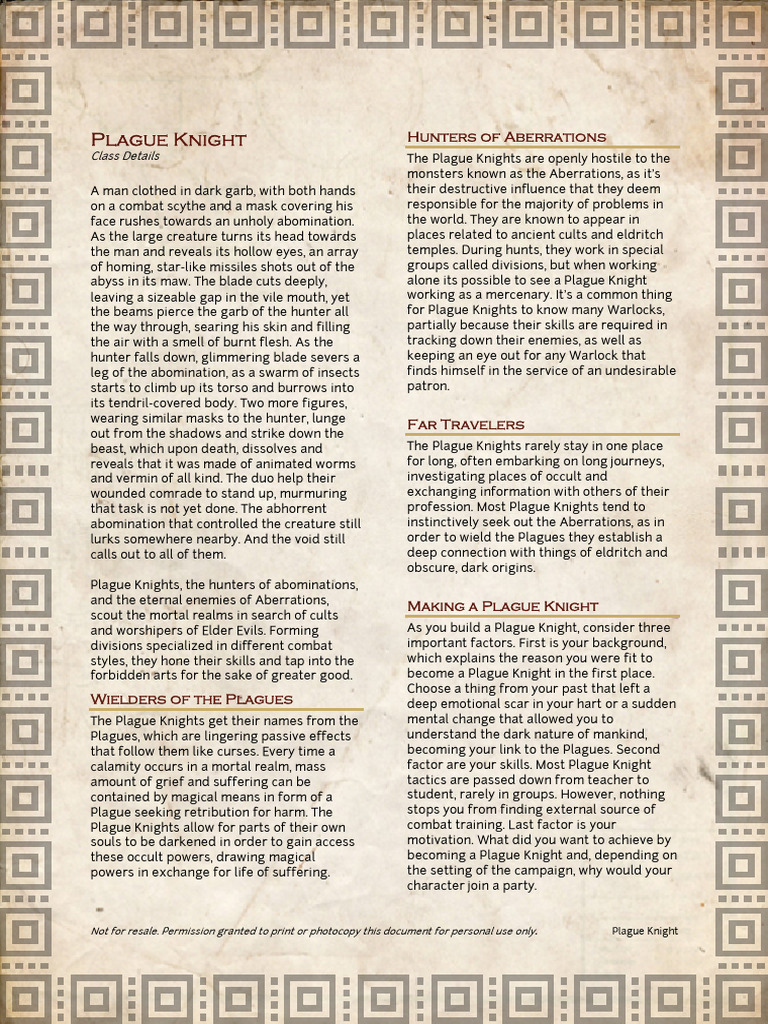 D&D 5E - Homebrew - Class Plague Knight | PDF | Knight