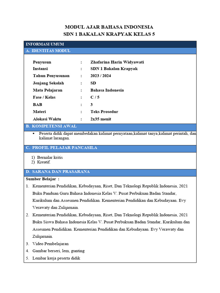 Modul Ajar Teks Prosedur | PDF