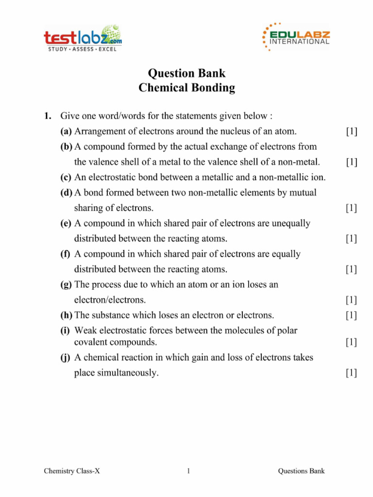 Chemical Bonding Question Bank | PDF