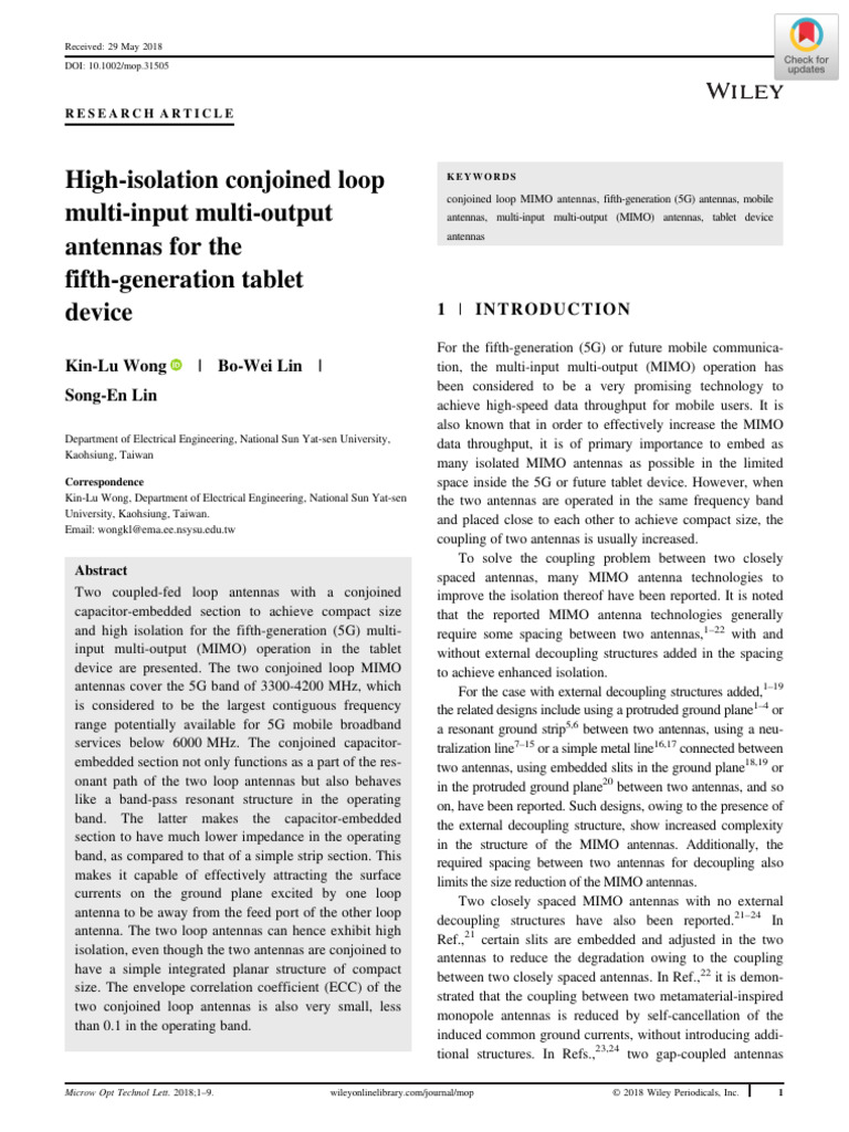 High-Isolation Conjoined Loop Multi-Input Multi-Output Antennas For The Fifth Generation Tablet ...