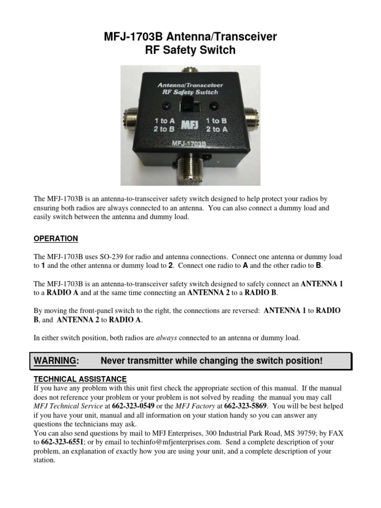 MFJ 1703B Manual | PDF | Radio | Antenna (Radio)