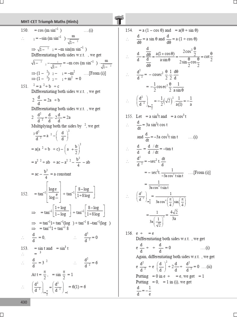MHT Cet Triumph Maths Mcqs Based On Xi Xii Syllabus MH Board Sol 2 PDF 433 | PDF