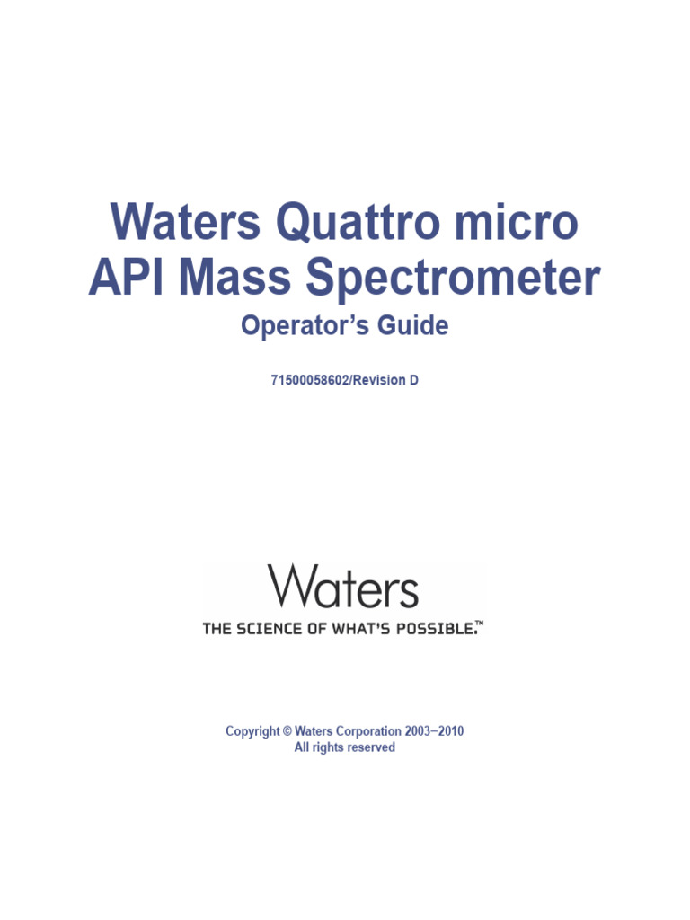 Micromass Quattro API Operators Guide | PDF