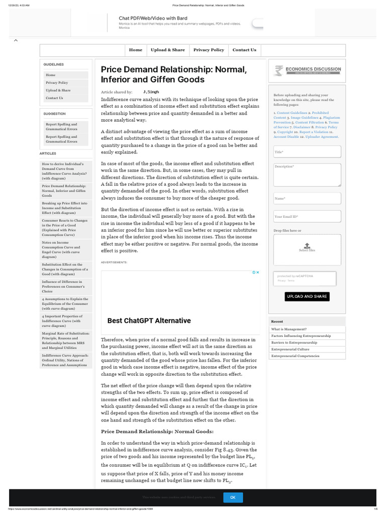 Price Demand Relationship - Normal, Inferior and Giffen Goods | PDF