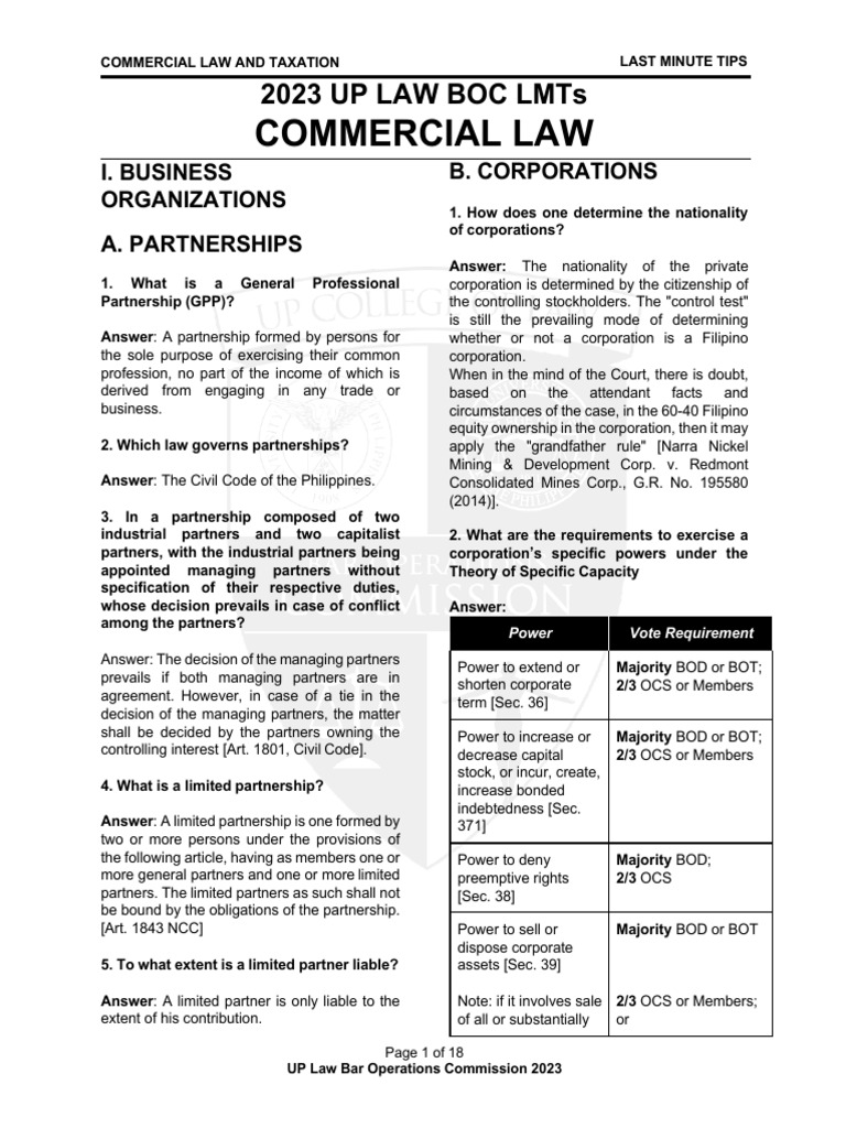 2023 UP BOC LMT - Commercial and Taxation Law | PDF