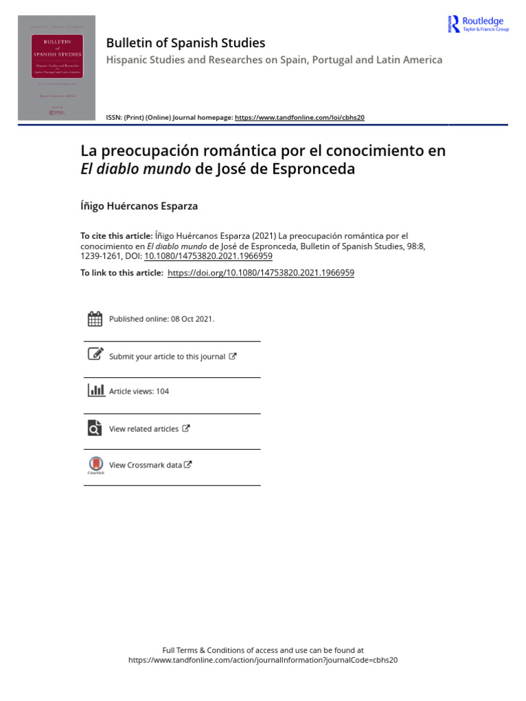 La Preocupaci N Rom Ntica Por El Conocimiento en El Diablo Mundo de Jos de Espronceda | PDF ...