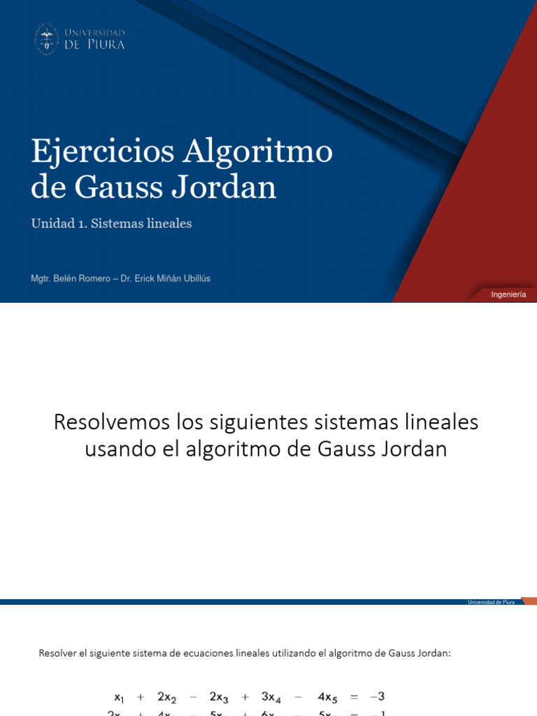 2 Ejercicios Algoritmo de Gauss Jordan | PDF