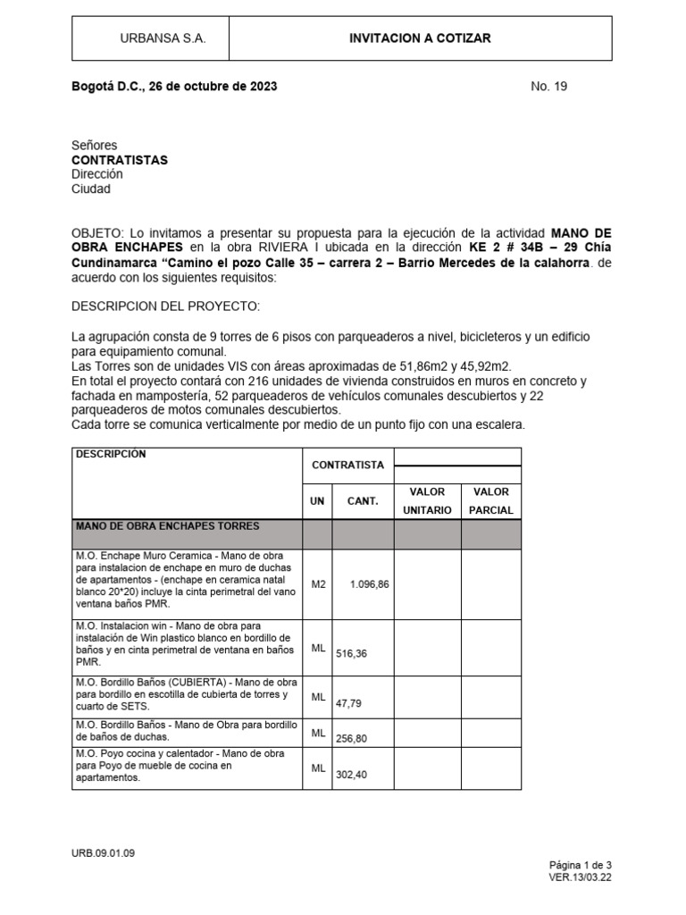 Invitación a Cotizar Mano de Obra | PDF | Póliza de seguros | Pensión