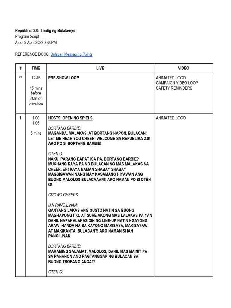 Bulacan Program Script (As of 26 APRIL 2 00 PM) | PDF