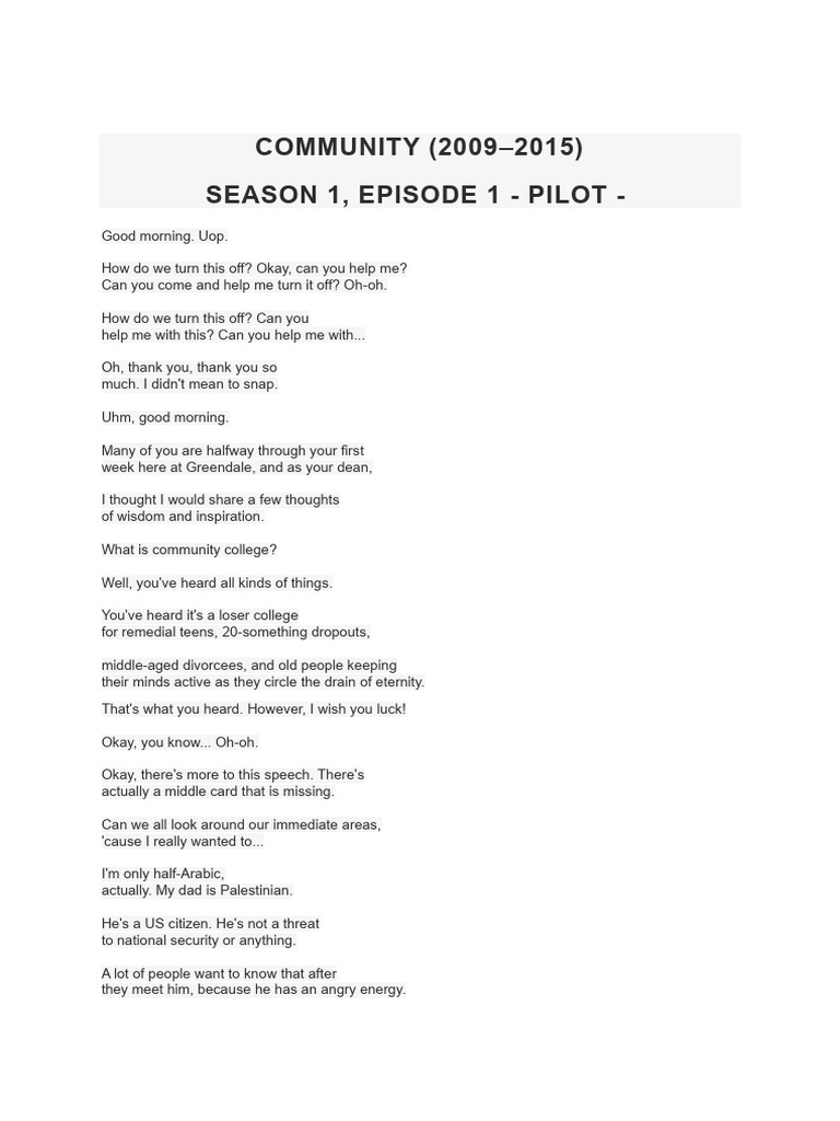 COMMUNITY Season 1 | PDF