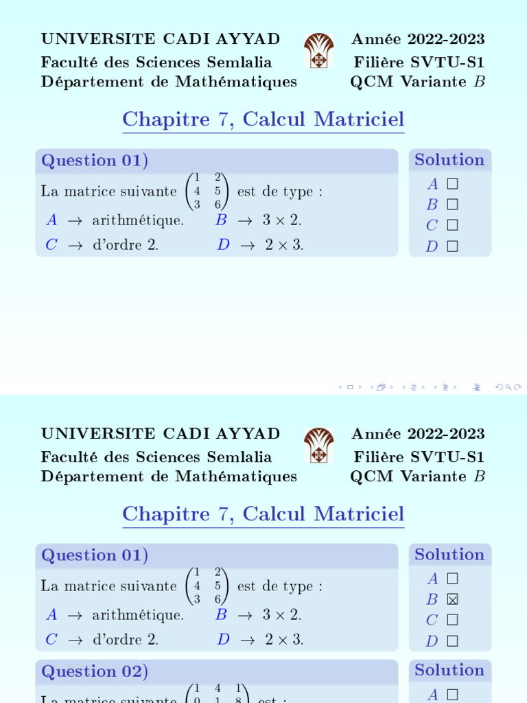 QCM Mathématiques : Calcul Matriciel | PDF | Matrice (Mathématiques ...