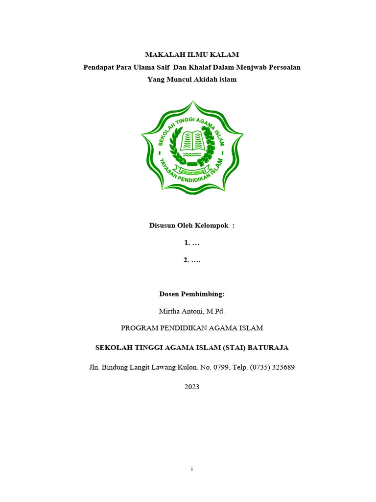 MAKALAH Pendapat para Ulama Salf Dan Khalaf Dalam Menjwab Persoalan ... MAKALAH Pendapat para Ulama Salf Dan Khalaf Dalam Menjwab Persoalan ...