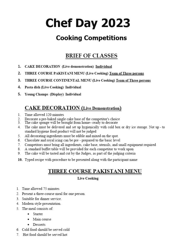 Chef Day 2023 Cooking Competitions Guide | PDF | Cooking, Food & Wine ...