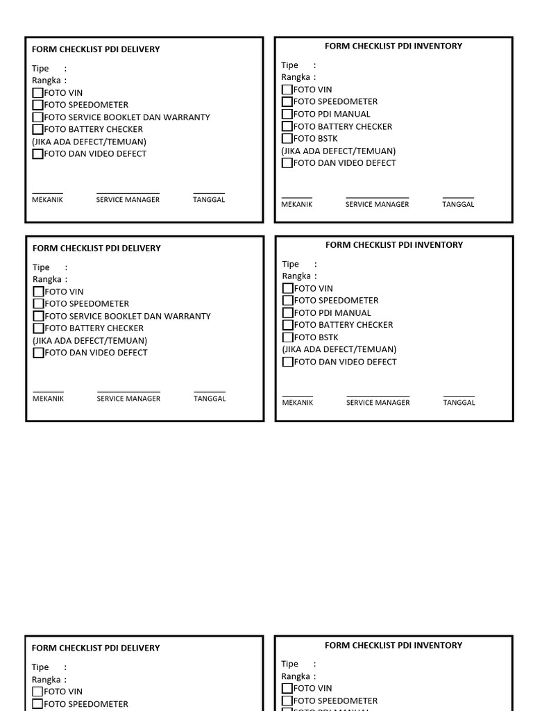 Form Checklist Pdi | PDF