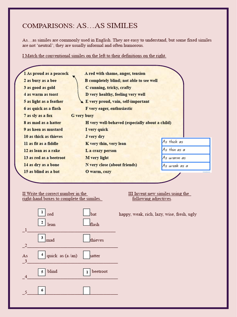Comparisons Asas Similes Grammar Drills Warmers Coolers - 76511 | PDF