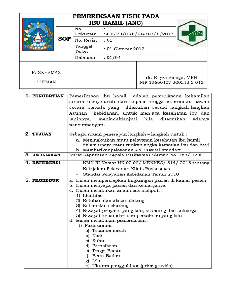 03 Sop Pemeriksaan Anc 2018 | PDF