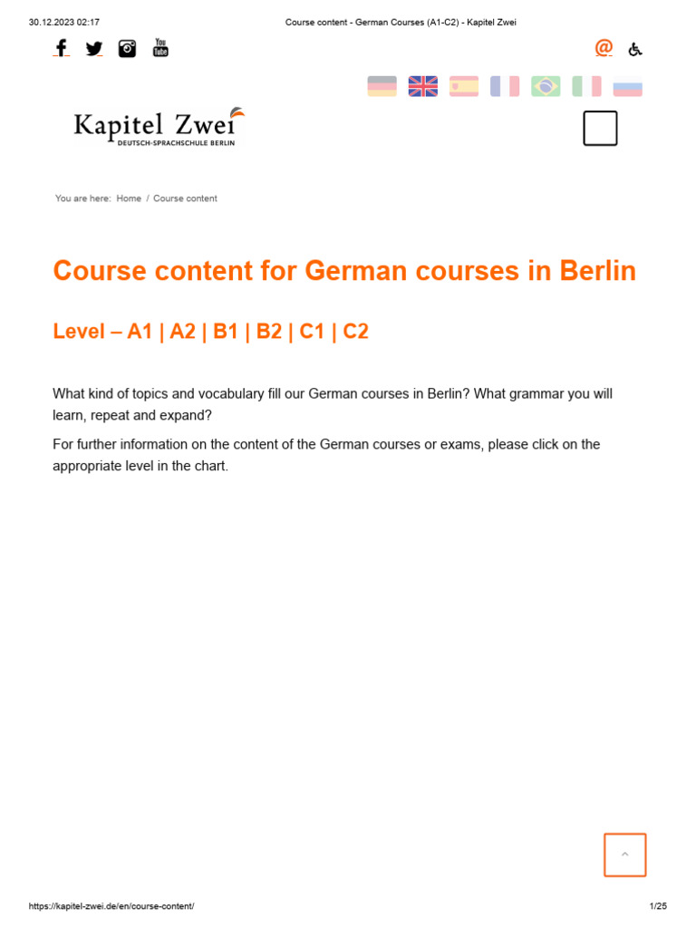 Course Content - German Courses (A1-C2) - Kapitel Zwei | PDF | Verb ...