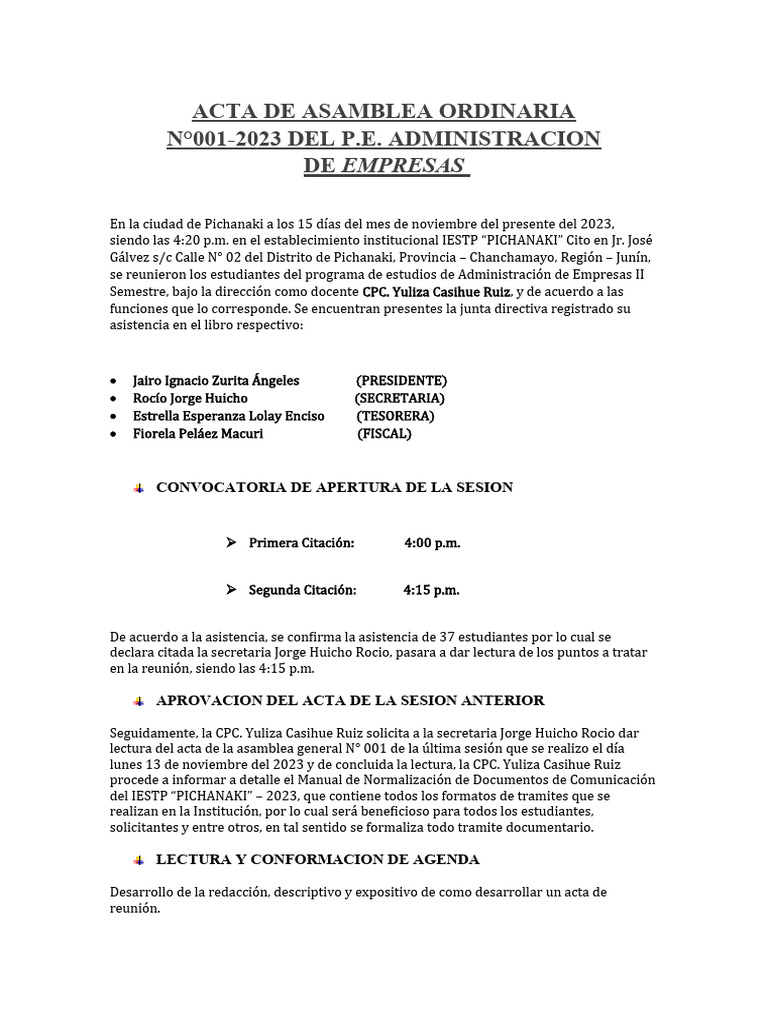 Acta de Asamblea Ordinaria N | PDF | Gobierno | Eventos políticos