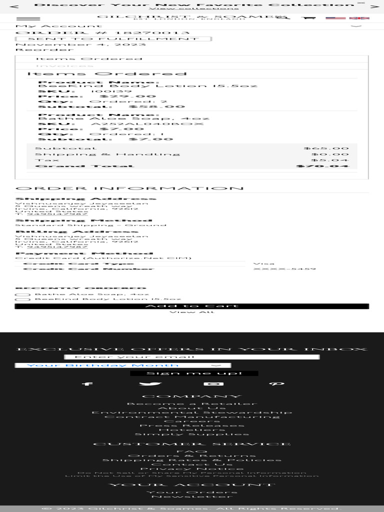 Gilchrist & Soames Order # 18270013 | PDF | Credit Card | Market ...